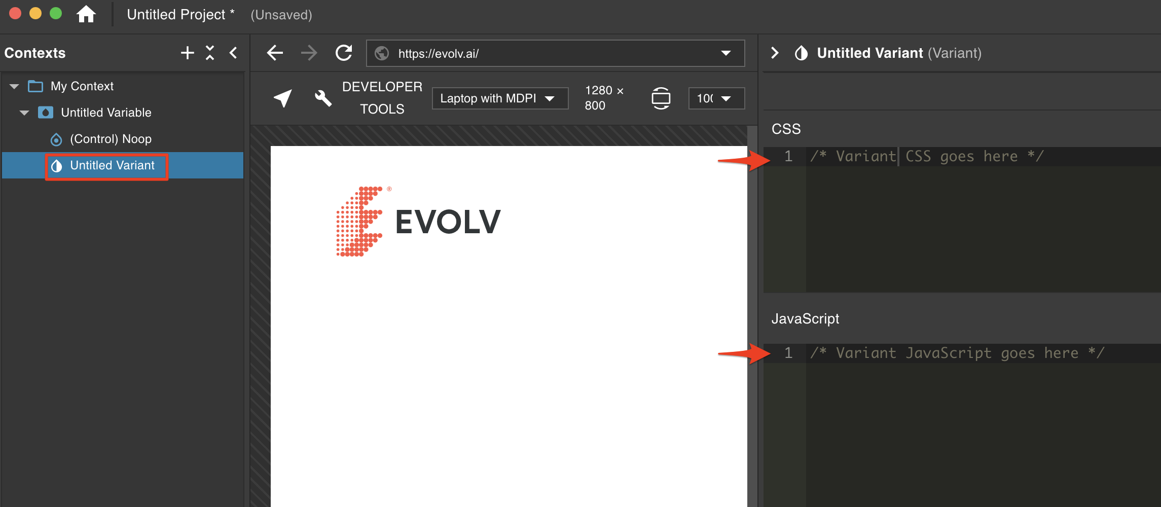 Adding CSS and JavaScript to a Variant – Evolv AI